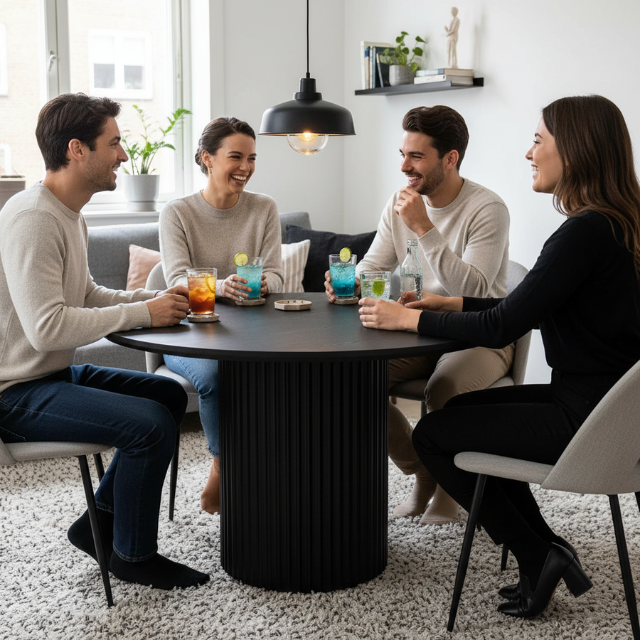 El Nino 1.2m Round Wooden Dining Table - Black Online in Australia ...