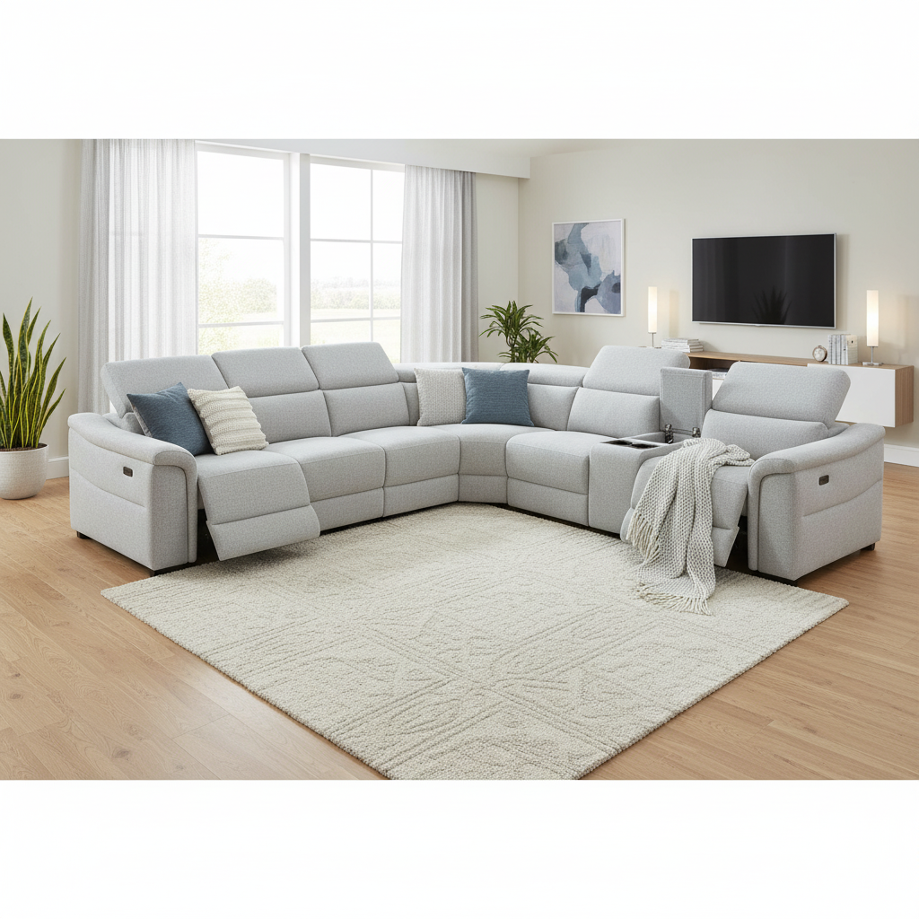 Robertson Fabric Corner Recliner Sofa - Light Grey | Cassa Vida